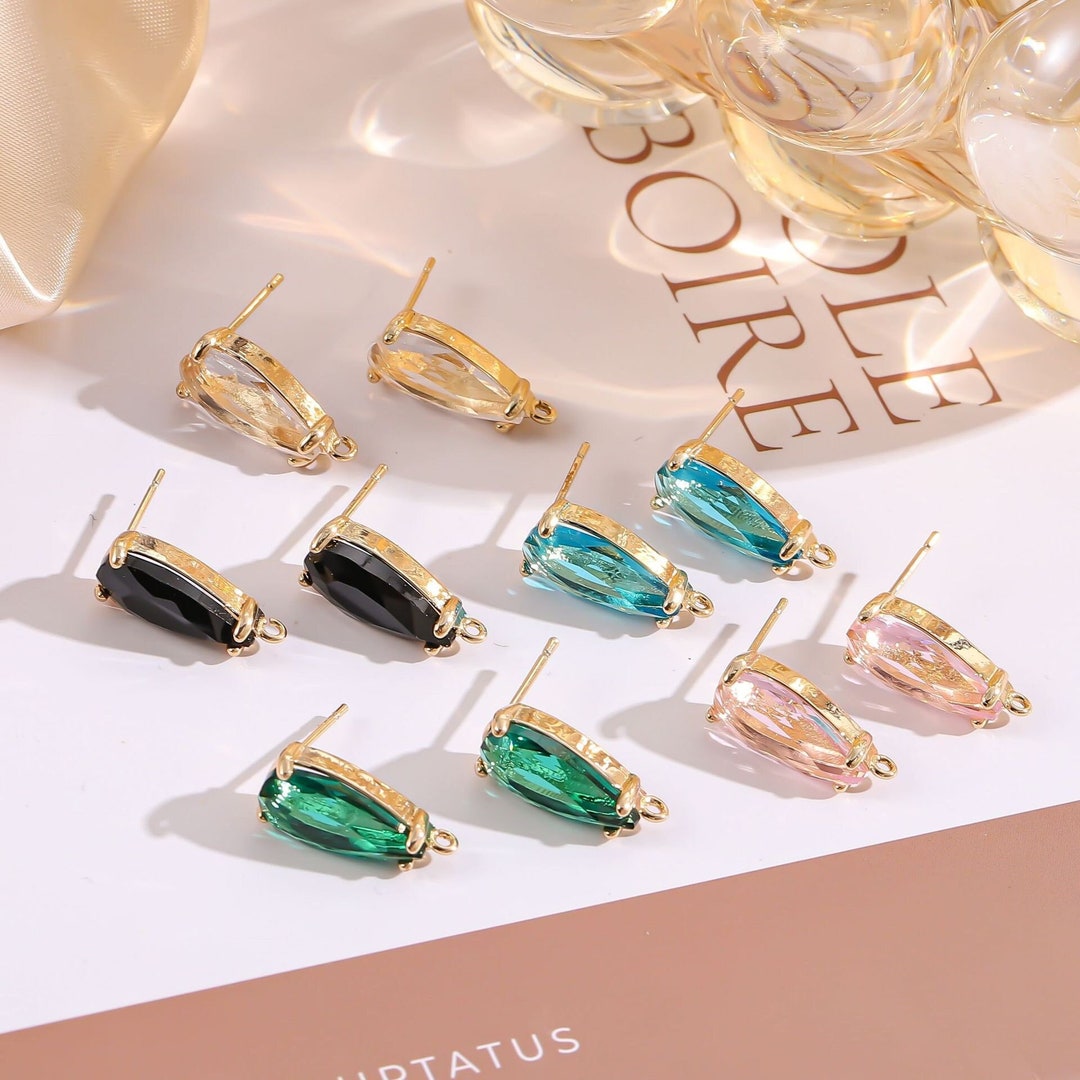 6pcs Water Drop Shape Glass Stud, Teardrop Earring Jewelry Finding ...