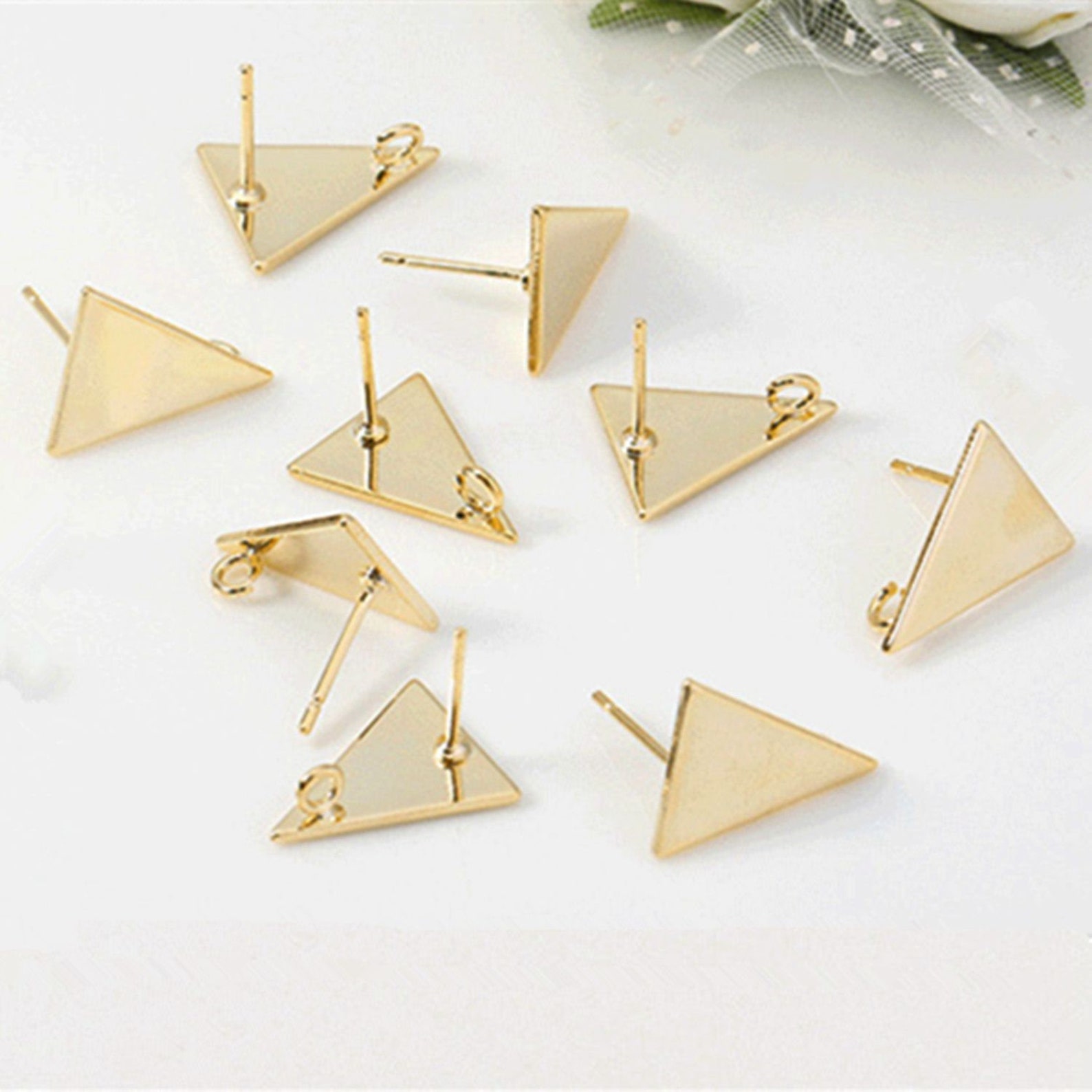 10pcs Real Gold Plated Triangle Shape Ear StudEar Posts Stud | Etsy