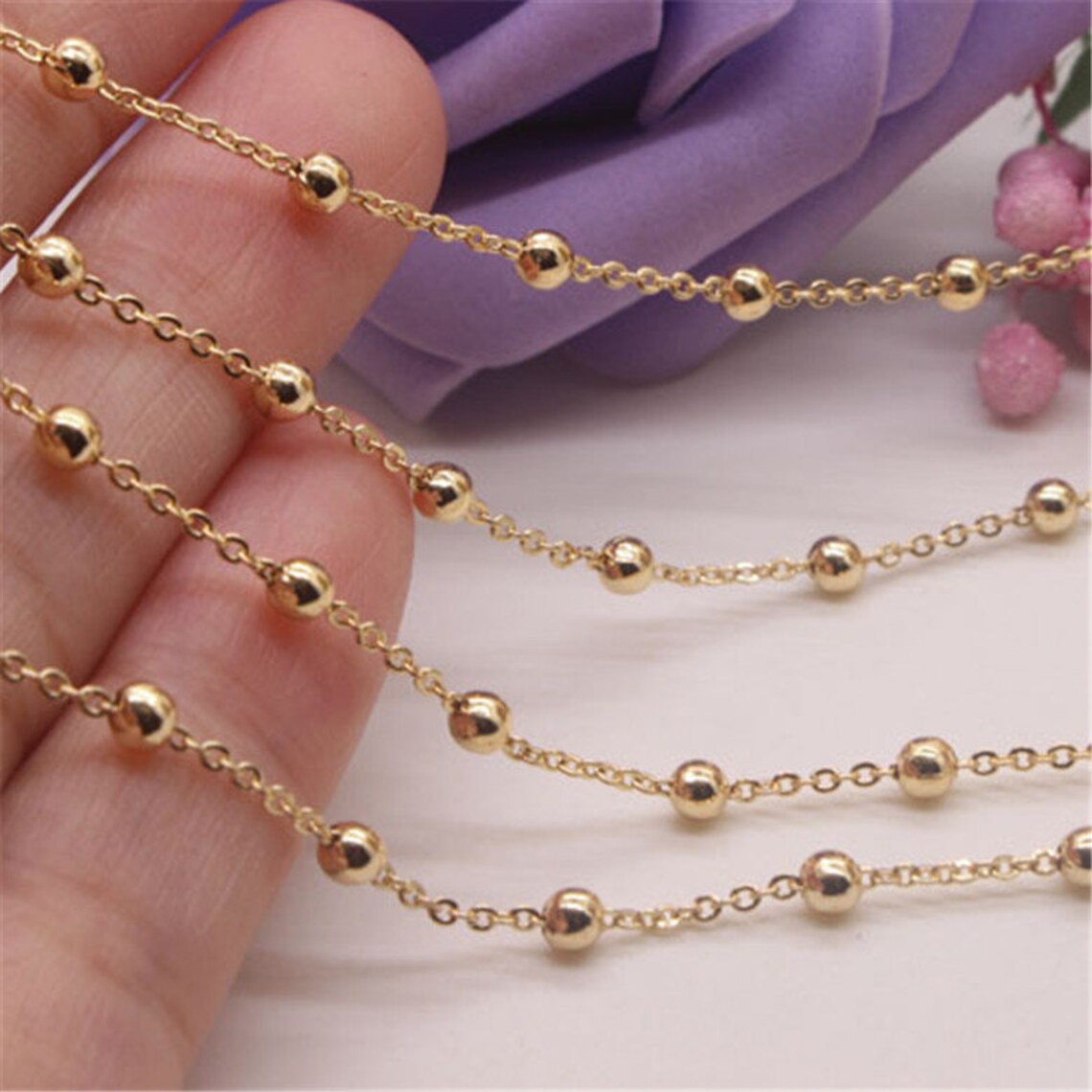 2 Meters Real Gold Plated Brass Beaded Link Chainsgold Plated - Etsy