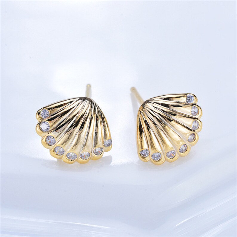 10pcs Shell Shape Earring Stud,real Gold Plated Earring Posts With Loop ...