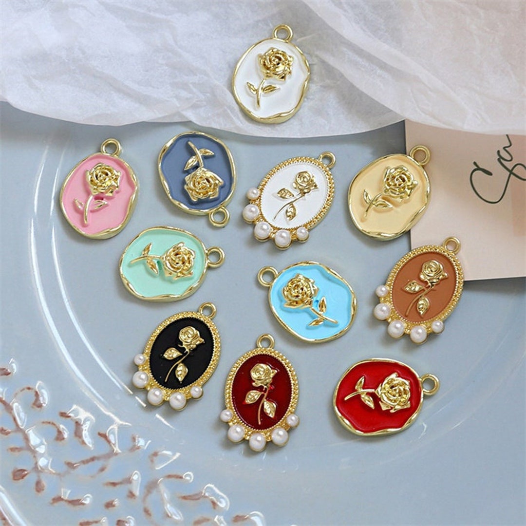 10pcs Rose Flower Charm Pendant,enamel Flower Earring Jewelry Pendant ...