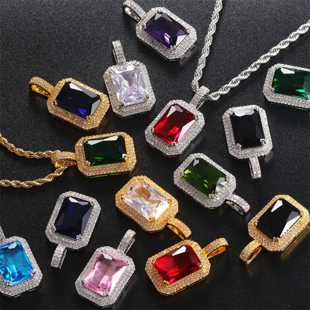 2pcs Large Gemstone Pendant,zircon Crystal Pendant,hiphop Pendant ...