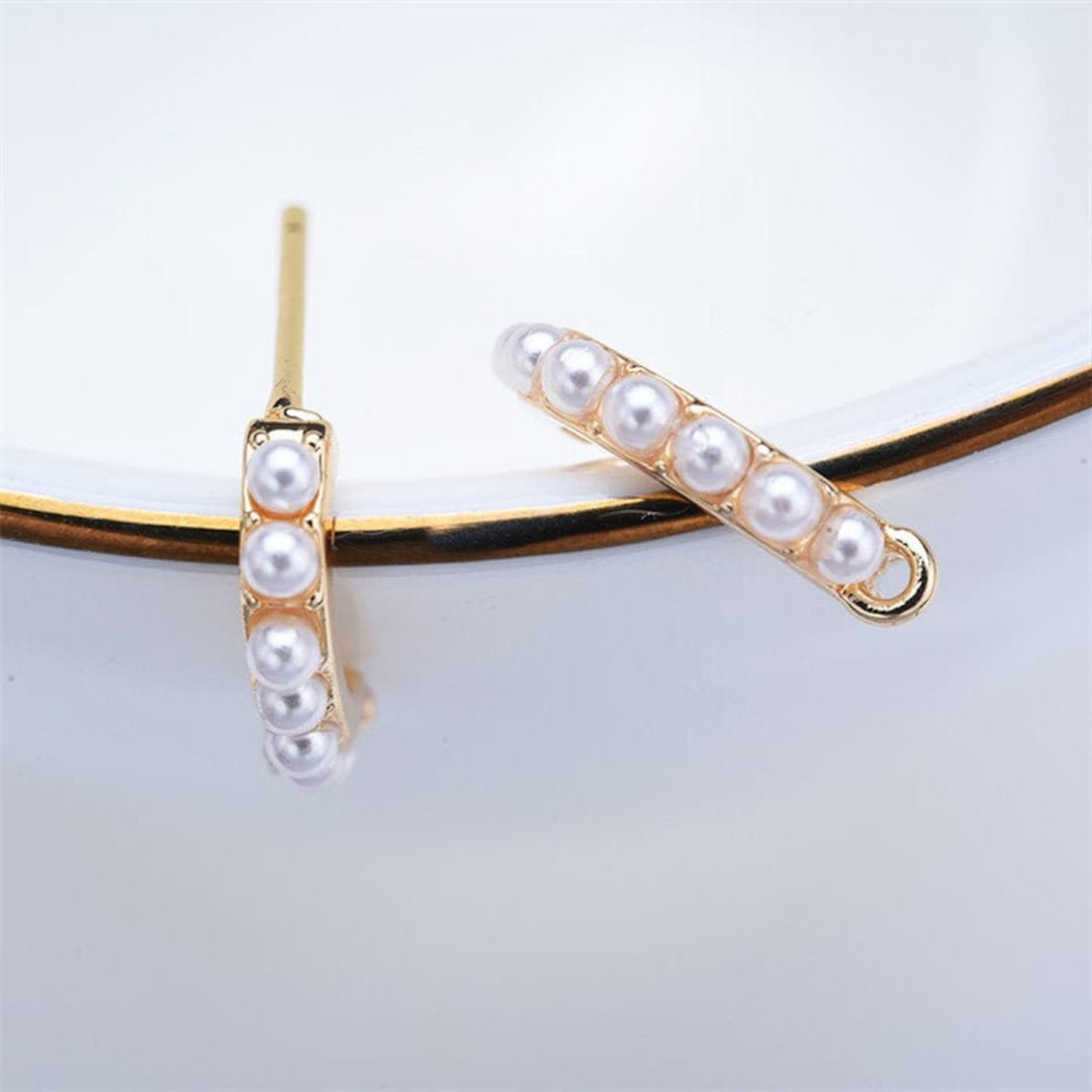 10pcs 24K Real Gold Plated Brass C Shape Earring Stud,faux Pearl ...