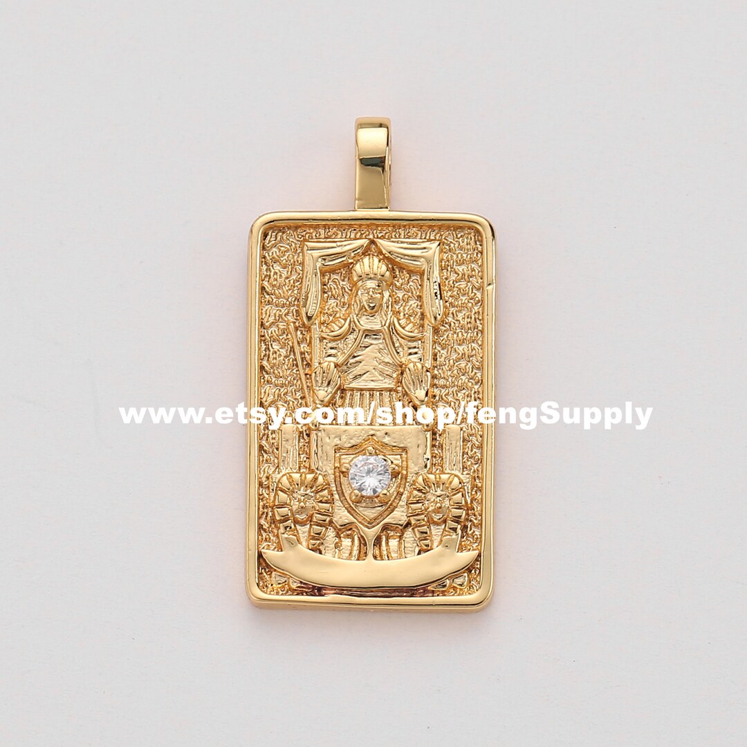 5pcs the Chariot Tarot Card Charm,18k Gold Plated Brass Tarot Card ...
