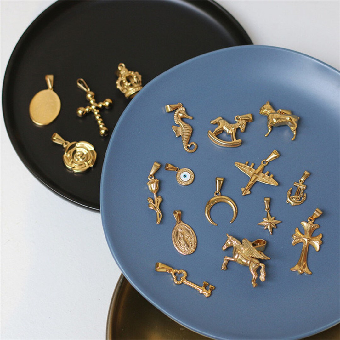 5pcs 18K Gold Plated Titanium Steel Rose Flower Pendant Charms,cross ...