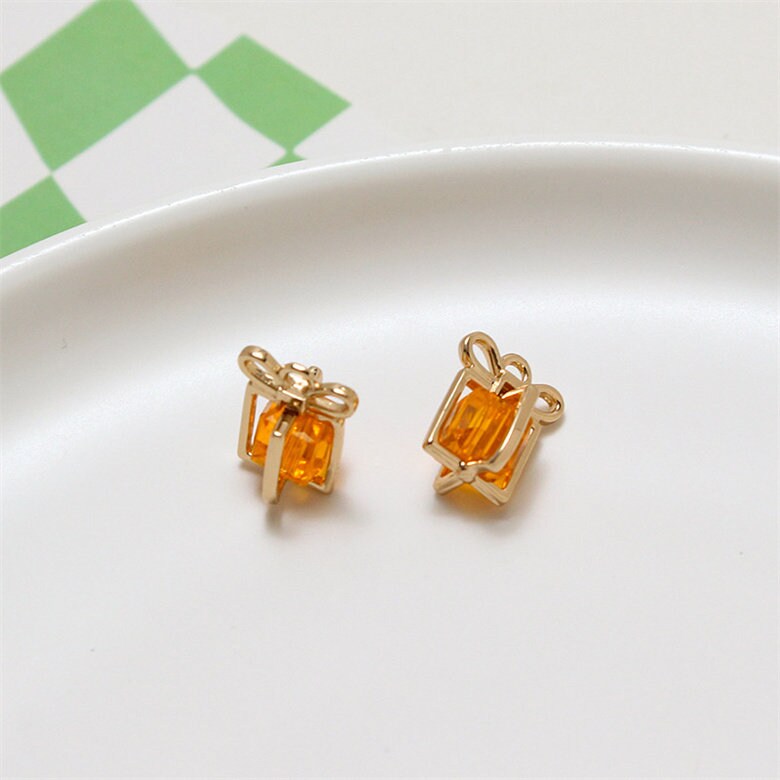 6pcs Crystal Gift Box Pendant Charmgold Plated Brass Pendant - Etsy