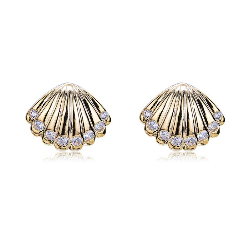 10pcs Shell Shape Earring Stud,real Gold Plated Earring Posts With Loop ...