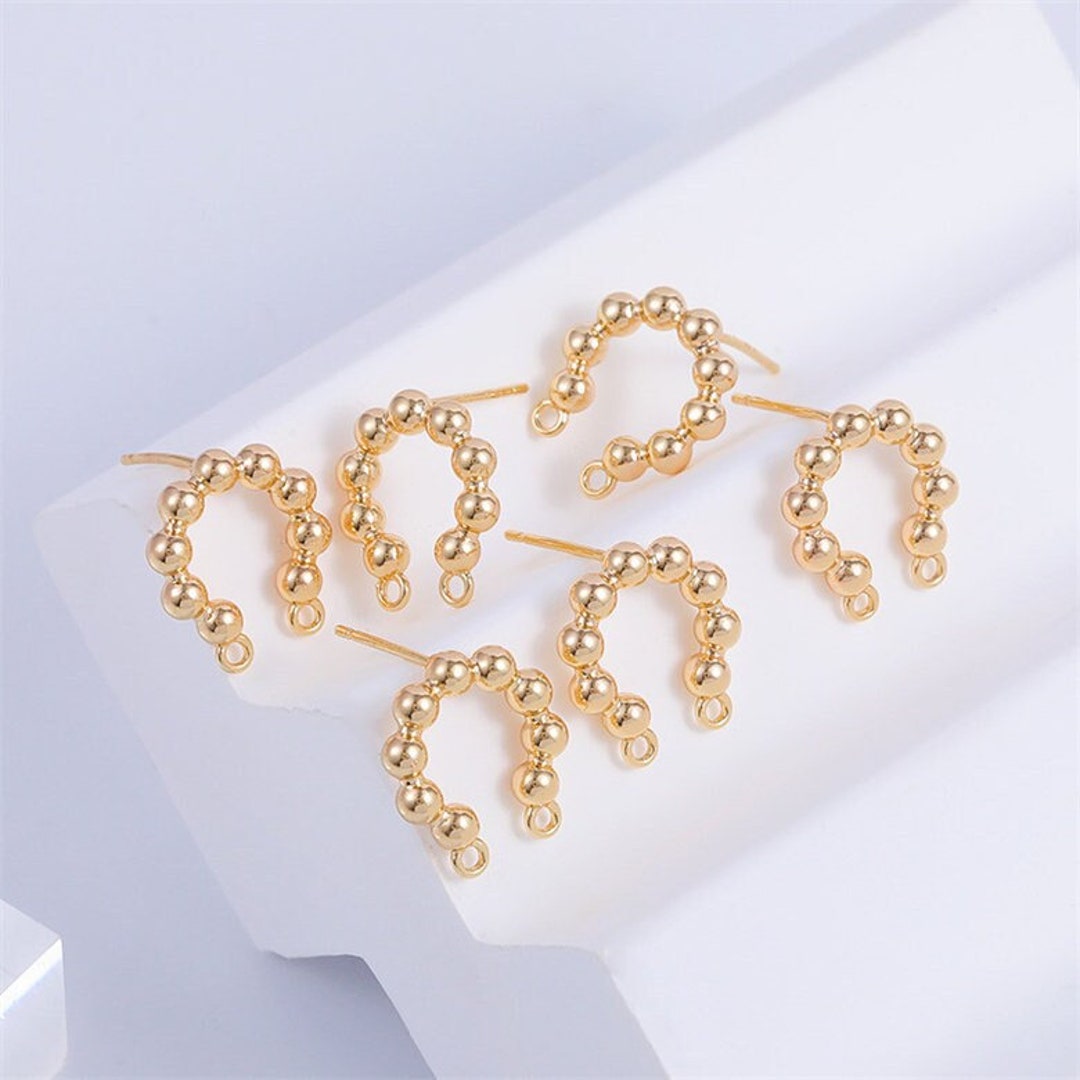 10pcs U Shape Ear Stud, Gold Brass Ear Stud With Loop, Earring Post ...