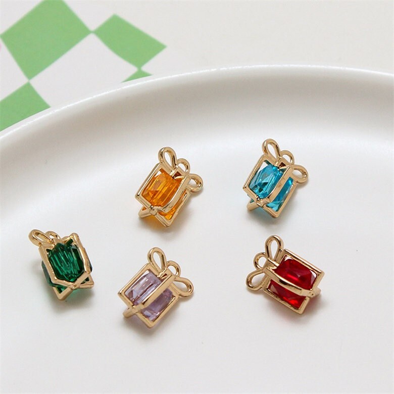 6pcs Crystal Gift Box Pendant Charmgold Plated Brass Pendant - Etsy