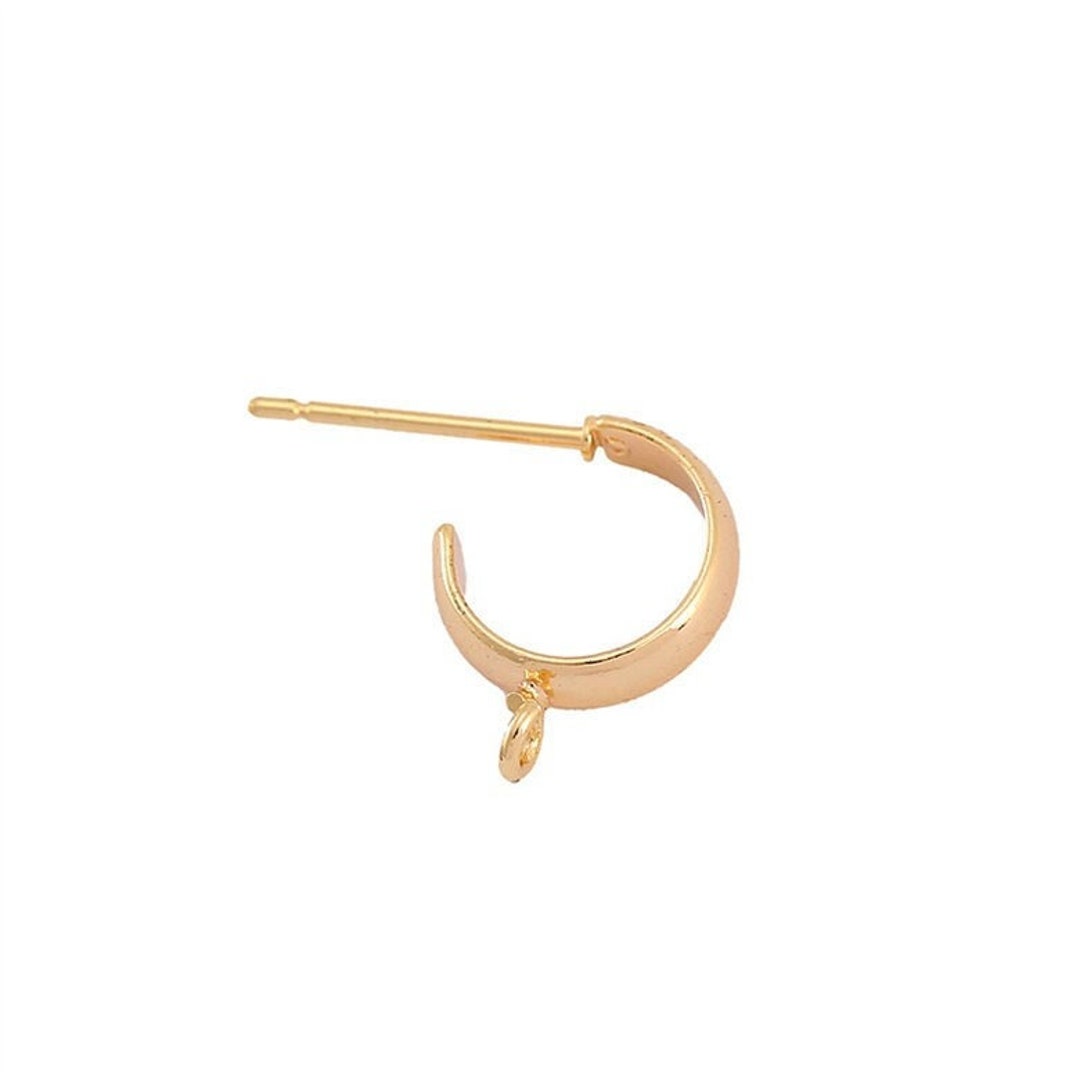 10pcs Real Gold Plated C Shape Ear Stud,gold Earring Post With Loop ...
