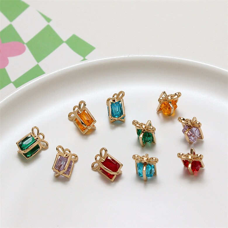 6pcs Crystal Gift Box Pendant Charmgold Plated Brass Pendant - Etsy