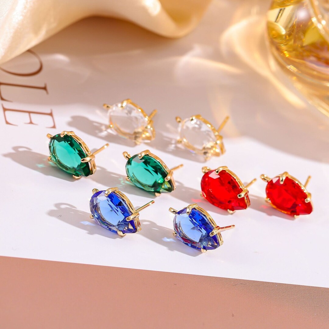 6pcs Water Drop Shape Glass Stud, Teardrop Crystal Earring Jewelry ...