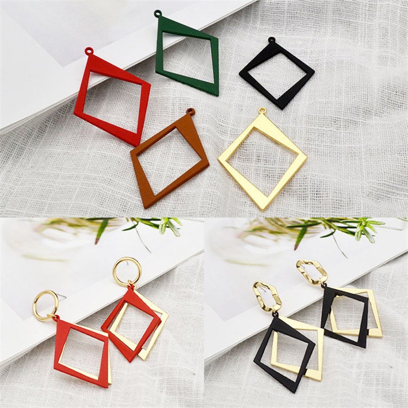 10pcs Hollow Rhombus Geometric Shape Painted Pendant Charm - Etsy