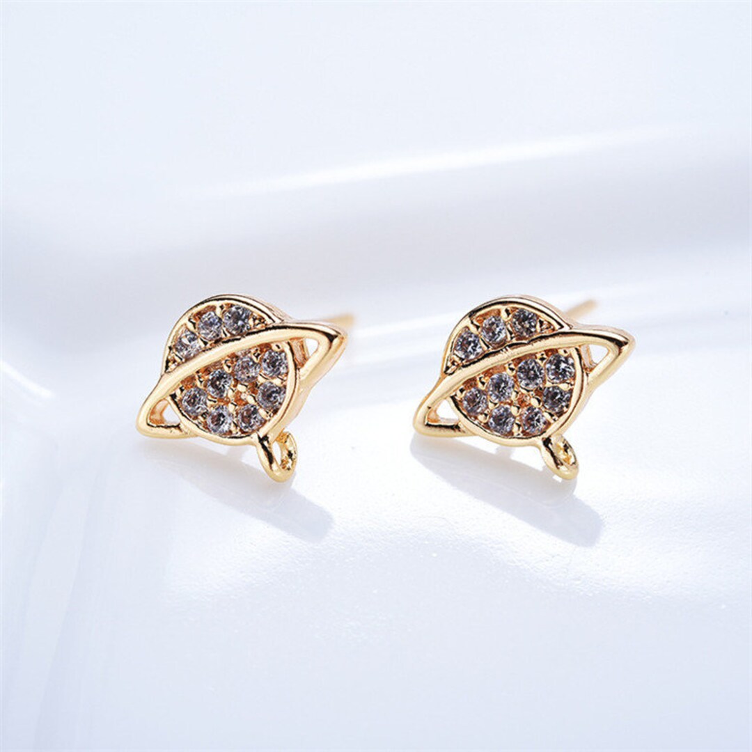 10pcs Shiny Zircon Planet Earring Stud,cz Pave Earring Post With Loop ...