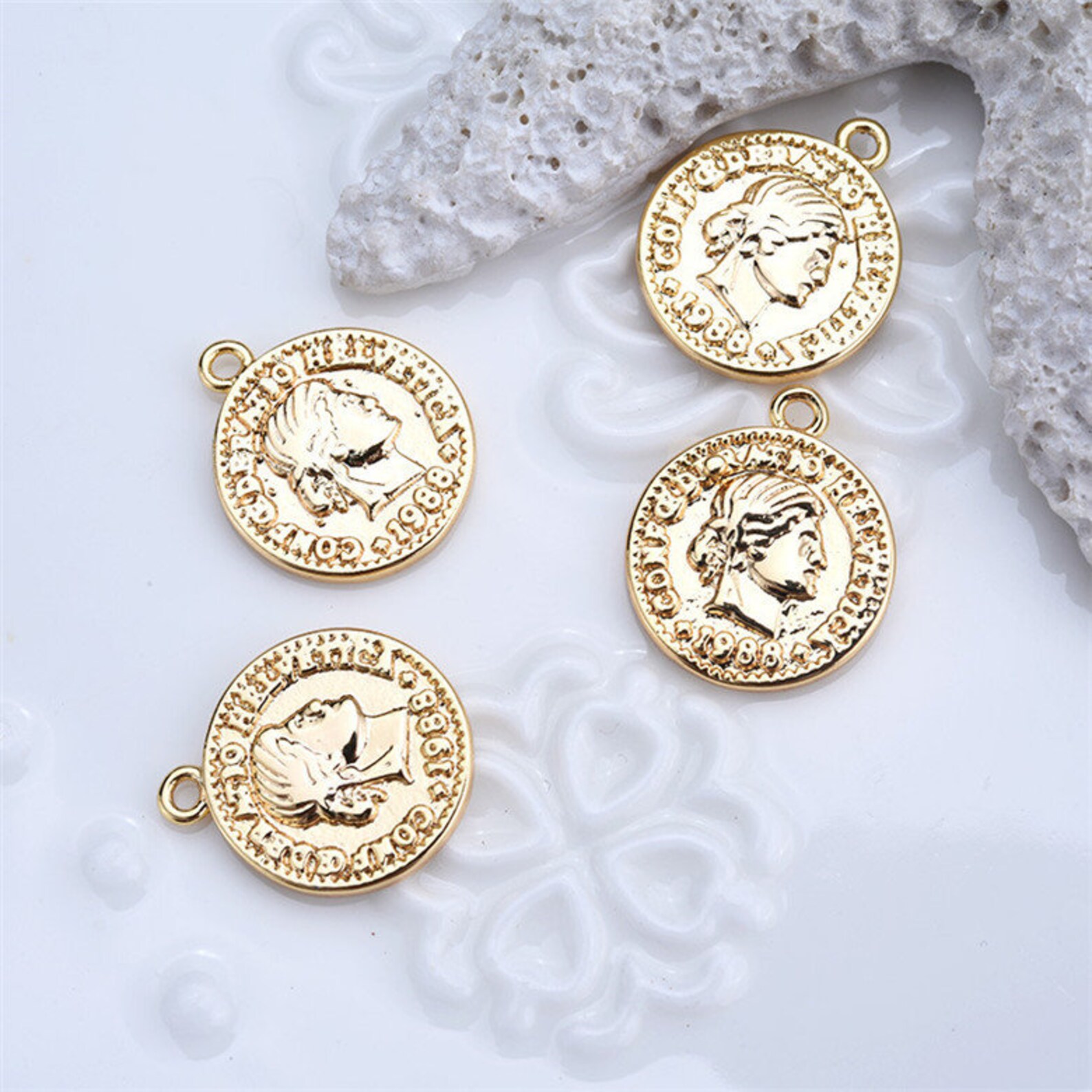 10pcs Real Gold Plated Brass Women Head Pendant,brass Coins Pendant ...