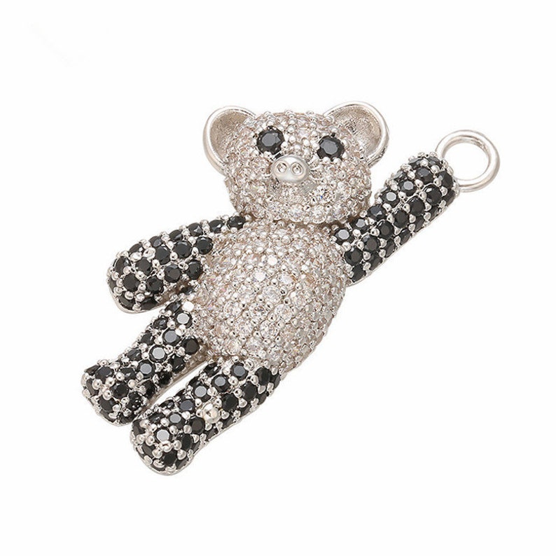 5pcs Shiny Zircon Bear Pendant Charm,micro Pave Bear Pendant Connector ...