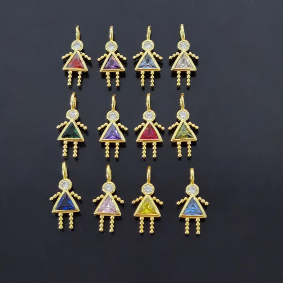 Mini 18K Gold Plated Birthstone Baby Girl Pendant Charm, CZ Micro Pave ...