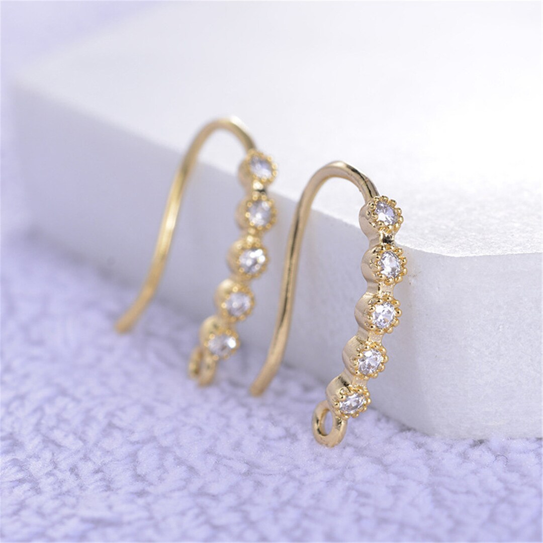 10 Pcs Real Gold Plated Earring Hook,brass Earrings Hook With Loop,cz ...