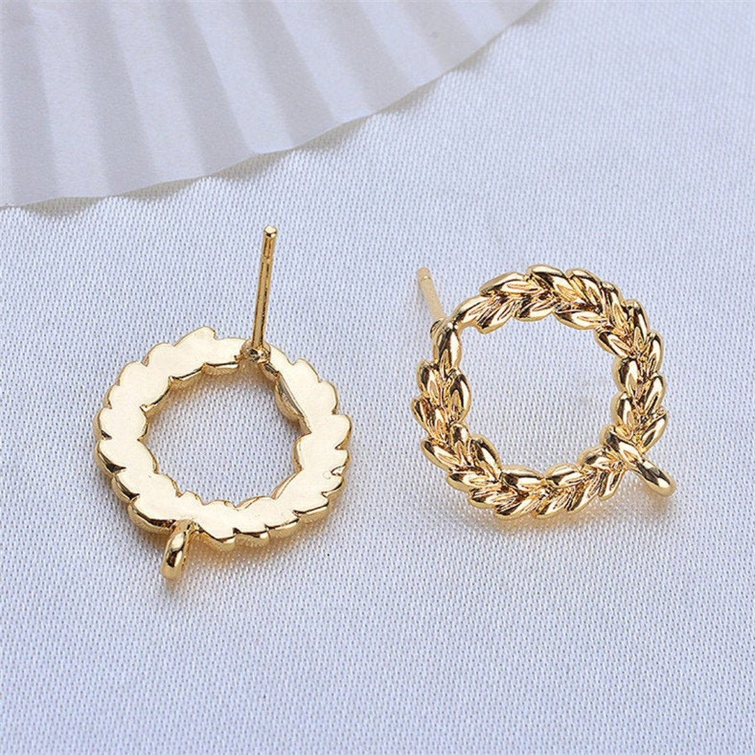 10pcs 24K Real Gold Plated Garland Earring Stud,round Brass Earrings ...