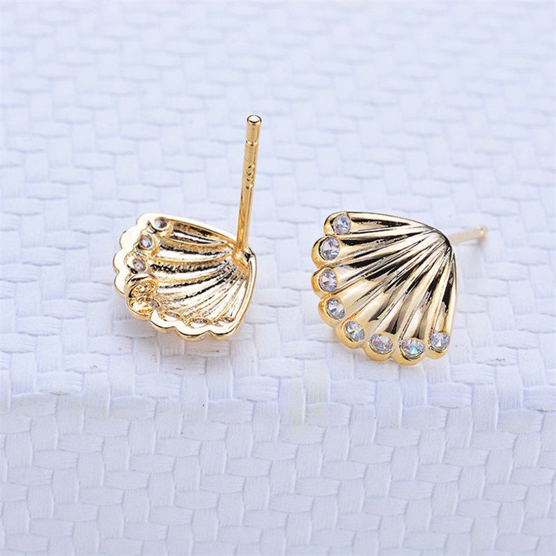 10pcs Shell Shape Earring Stud,real Gold Plated Earring Posts With Loop ...