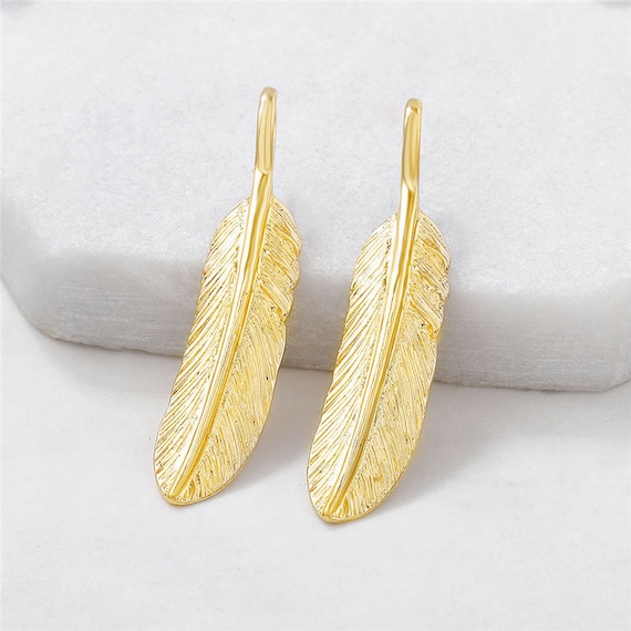 10pcs Real Gold Plated Brass Feather Pendant CharmFeather | Etsy