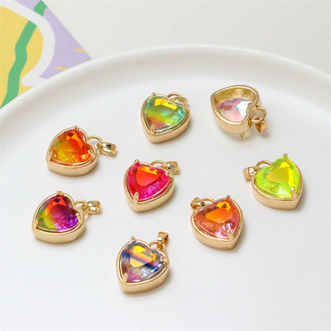 4pcs Multi Color Glass Crystal Heart Shape Pendant Charm,crystal Heart ...