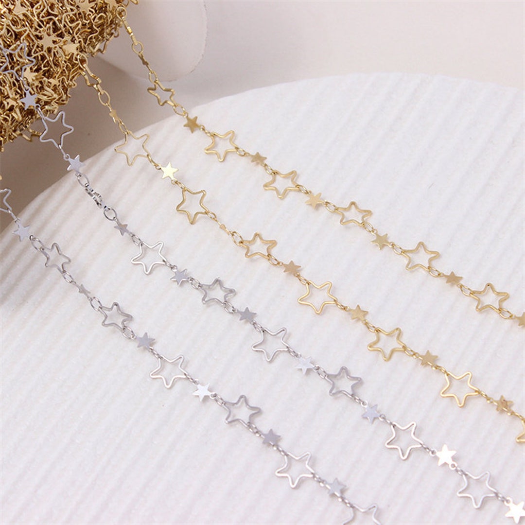 2 Meters Gold Plated Star Link Chains, Platinum Plated Link Chain, Star ...