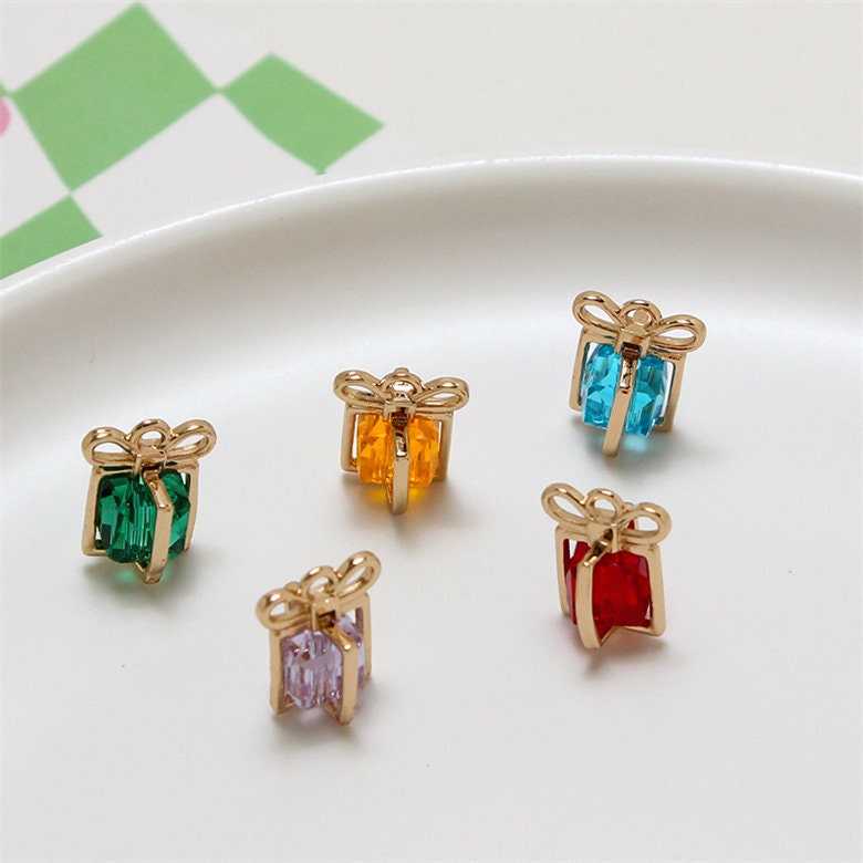 6pcs Crystal Gift Box Pendant Charmgold Plated Brass Pendant - Etsy