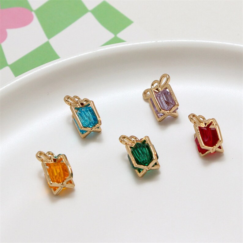6pcs Crystal Gift Box Pendant Charm,gold Plated Brass Pendant Charm ...