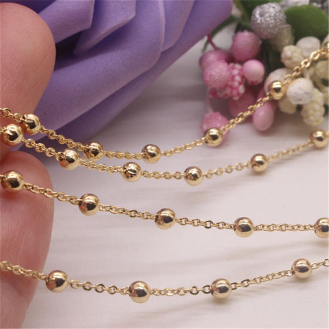 2 Meters Real Gold Plated Brass Beaded Link Chainsgold Plated - Etsy