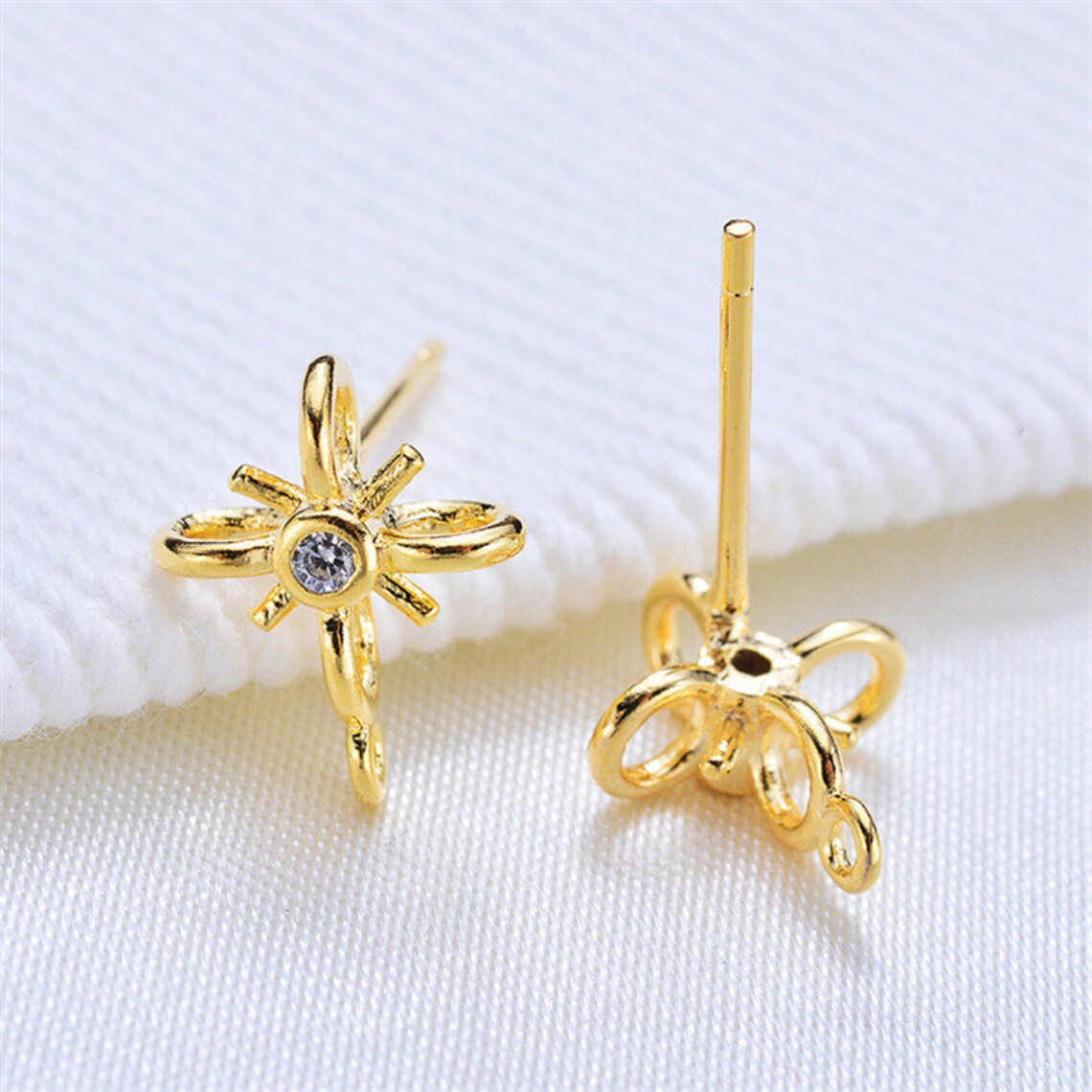 20pcs Real Gold Plated Flower Earring Studzircon Ear Posts - Etsy