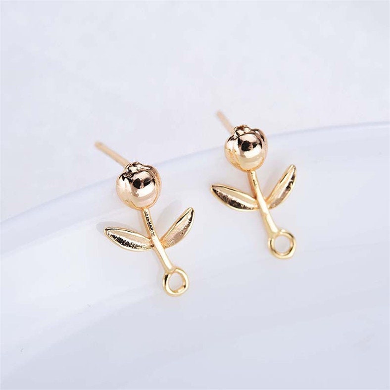 20pcs 24K Real Gold Plated Flower Earring StudLeaf Brass | Etsy