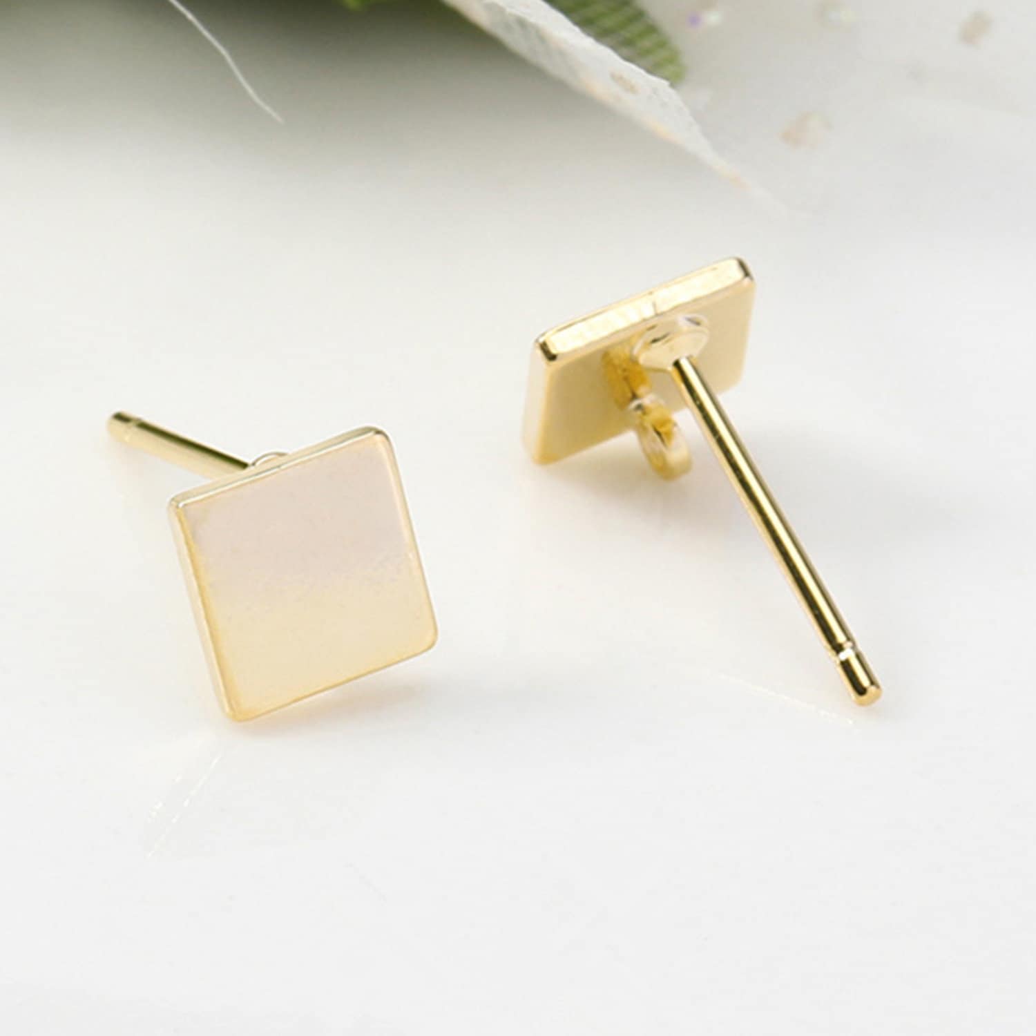 High-quality 10pcs Real Gold Plated Square Shape Ear Stud,ear Wire Post ...