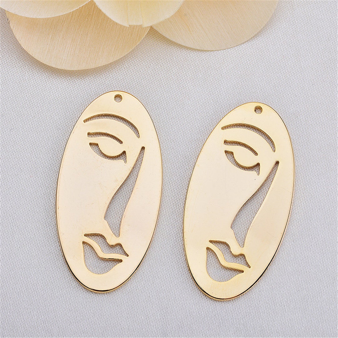 Bulk 10pcs 24K Gold Plated Face Pendant Charm,polished Gold Brass Face ...