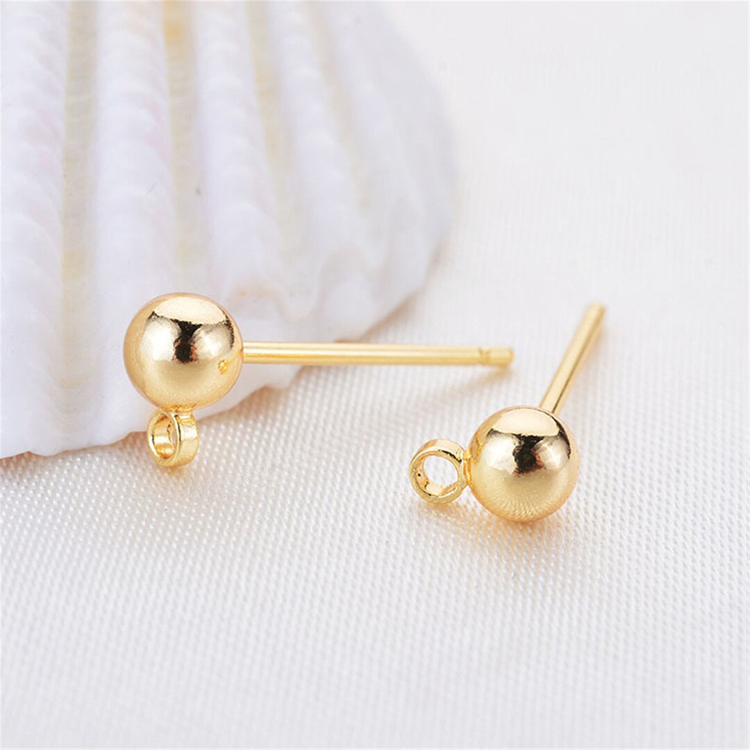 20pcs Real Gold Plated Brass Ball Post Stud Earring,ear Stud With Loop ...
