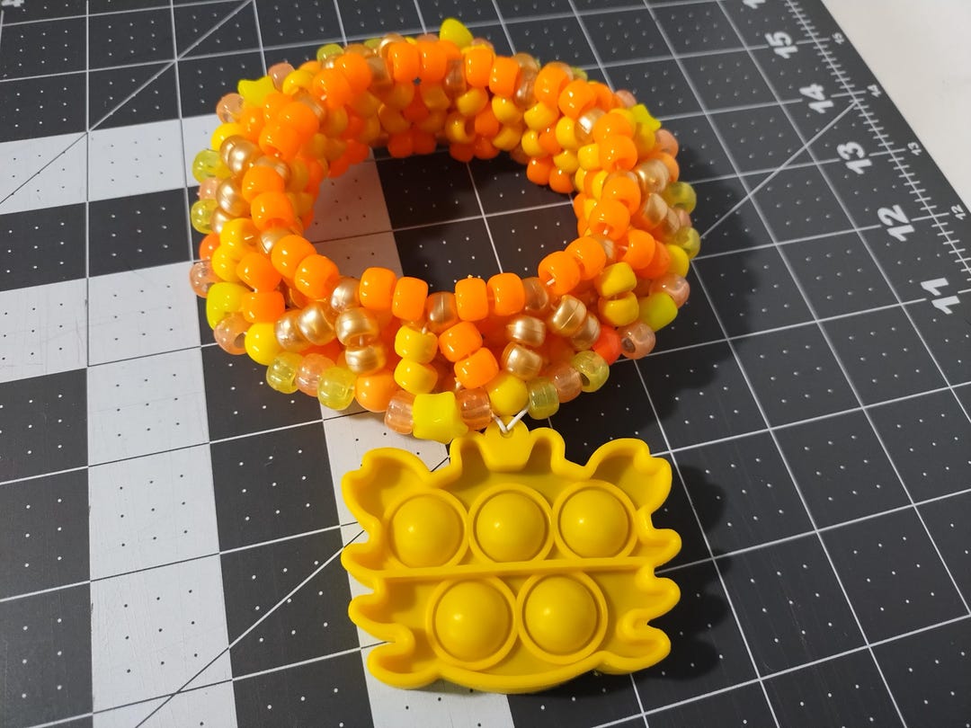 Crab Pop-it Fidget Toy 3D Kandi Cuff. Yellow and Orange With Gold ...