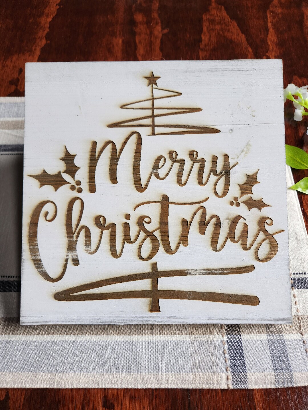 Christmas Tree, Farmhouse Whitewash Laser Engraved Signs, Country Decor ...
