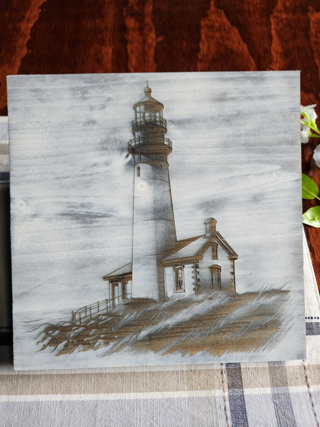 Lighthouse, Farmhouse Whitewash Laser Engraved Signs, Country Decor ...