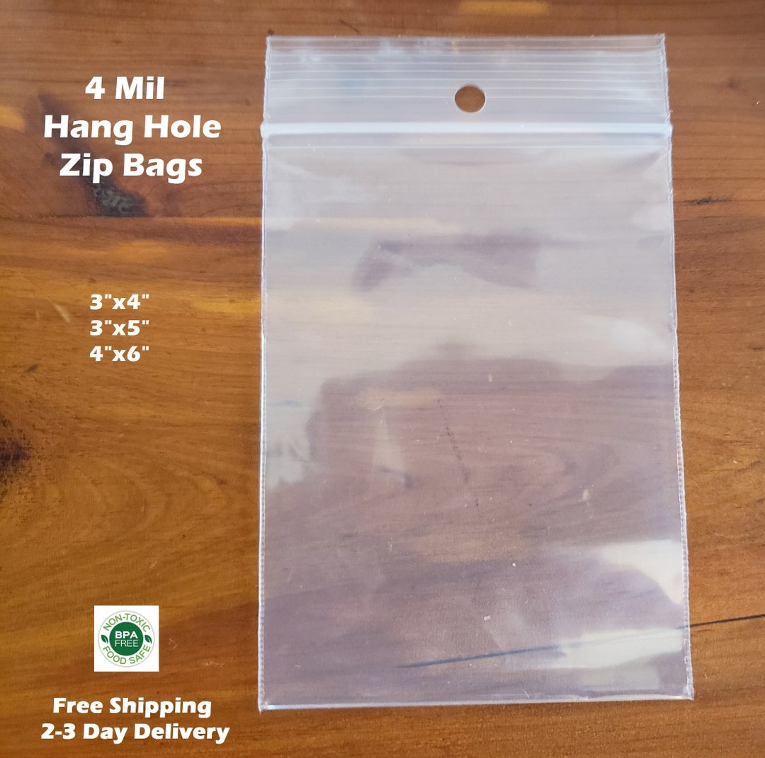 100 Count - Clear Plastic Zip Hang Hole Bags, 4mil Thickness ...