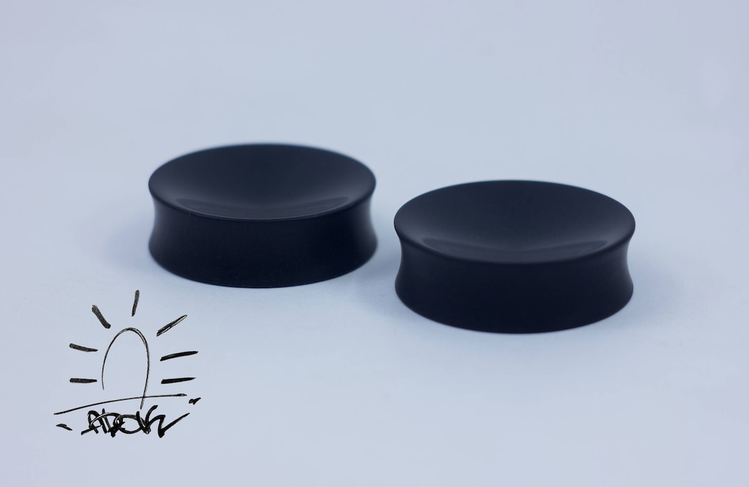 Black Concave Ear Plugs From Ebonite, Vegan Plugs, Concave Ear Gauges ...