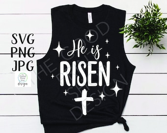 He is Risen Easter SVG, Christian Religious Easter PNG DXF, Scripture Cut File for Cricut ...