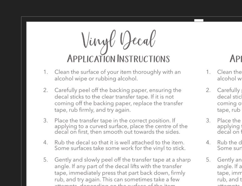 Detailed Vinyl Decal Application Instructions Printable - Thorough ...