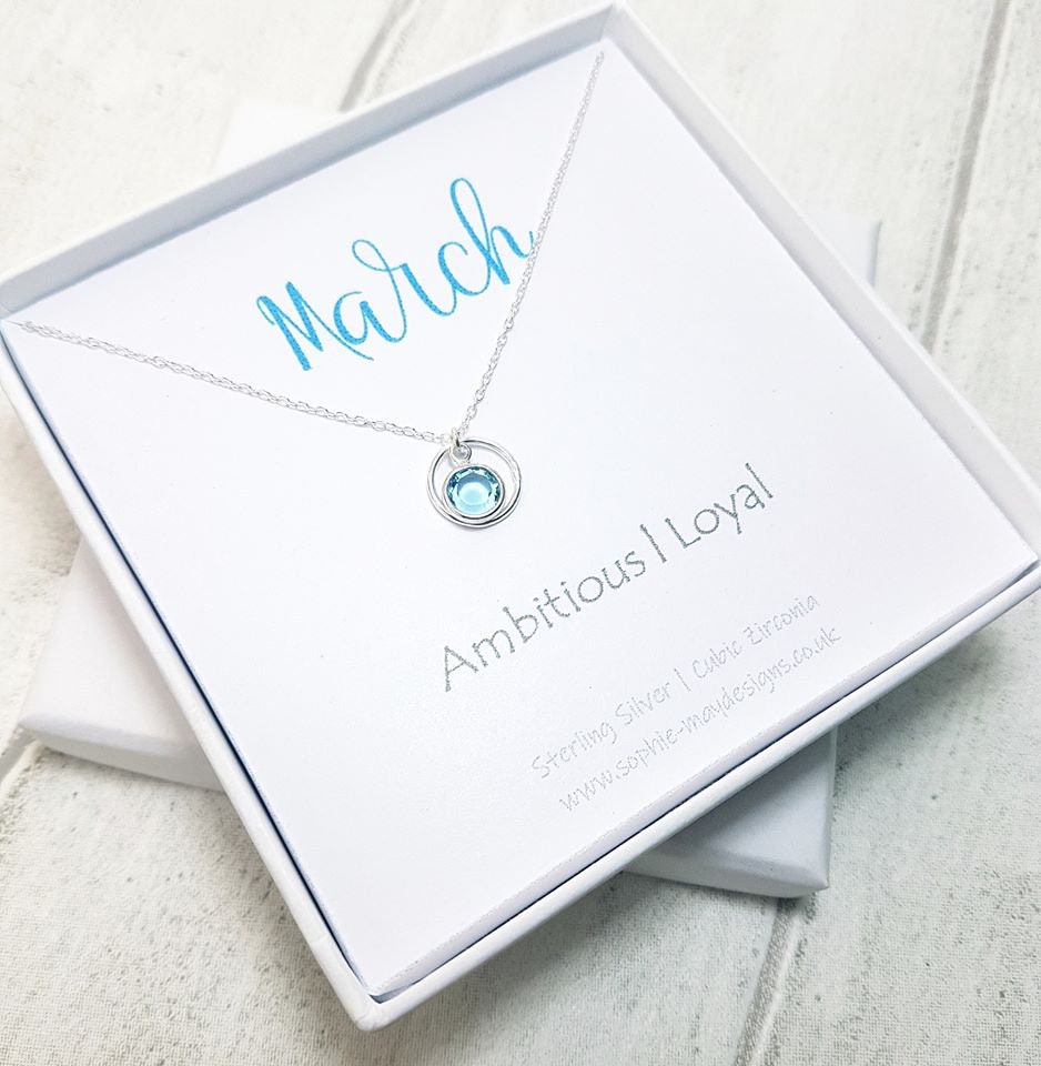 March Birthstone Necklace Aquamarine Sterling Silver Birthday - Etsy UK