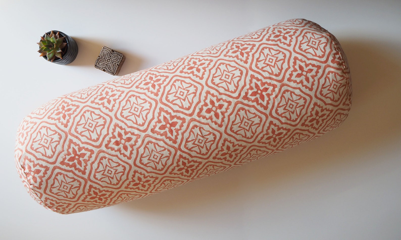 Yoga Bolster Buckwheat Filled Hand Block Printed Coral - Etsy