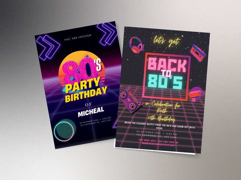 80s Neon Party Invitation Editable Template, Retro Celebrations ...