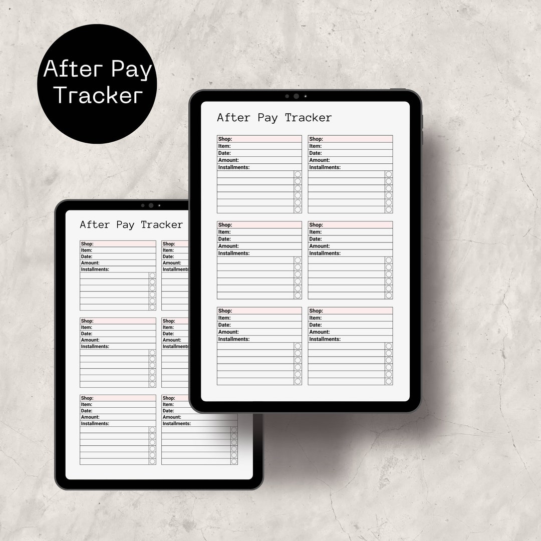 After Pay Tracker Printable Pocket Size Inserts, Payment Tracker ...