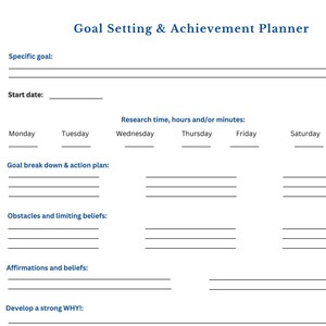 Goal Setting and Achievement Planner, Instructions, Examples, Best ...