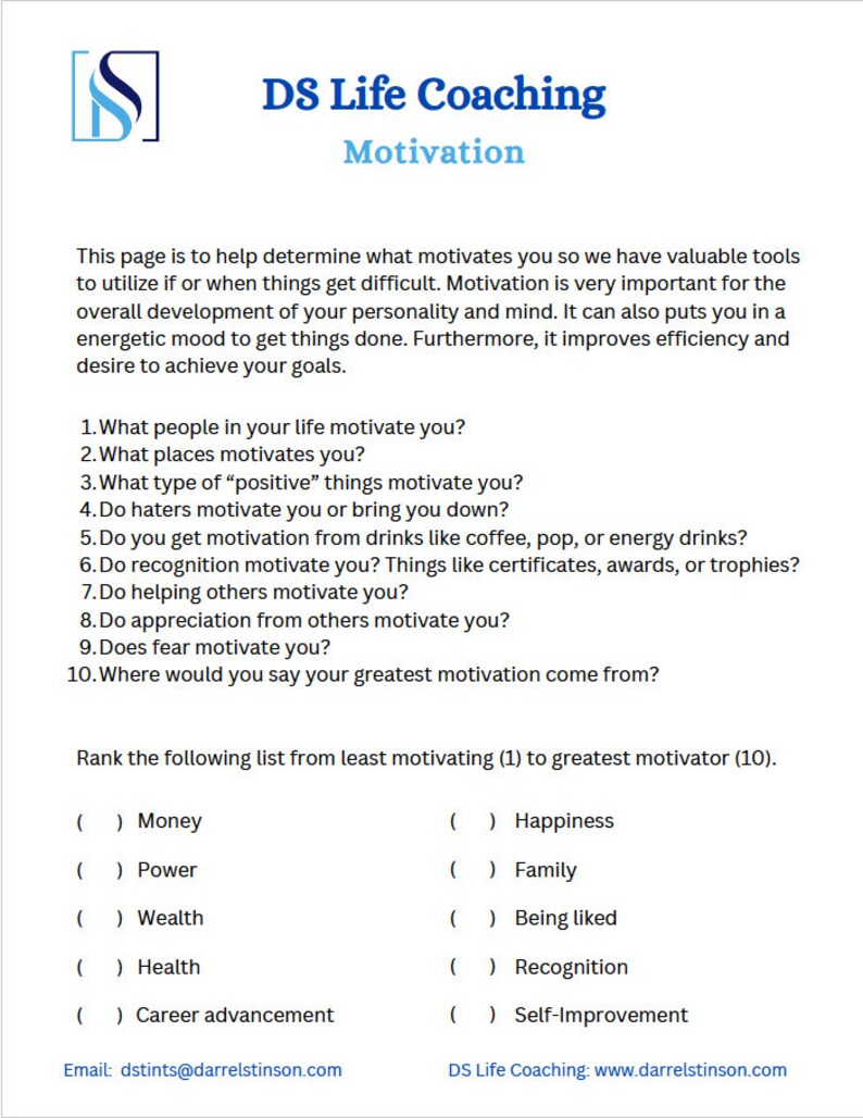Motivation Worksheet - Etsy