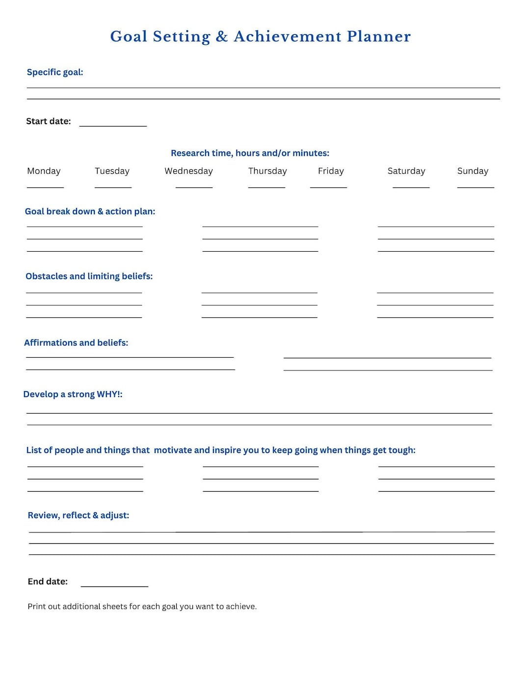 Goal Setting and Achievement Planner, Instructions, Examples, Best ...