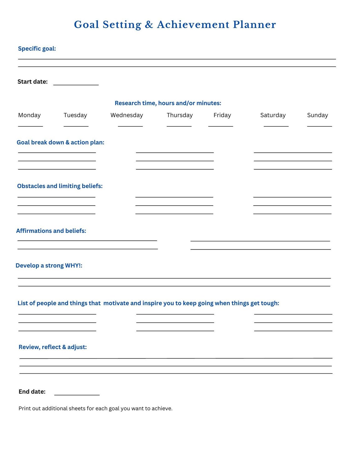 Goal Setting and Achievement Planner, Instructions, Examples, Best ...